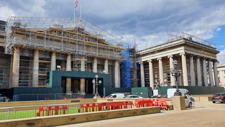 Printed Scaffold sheeting has been used to cover the scaffold structure